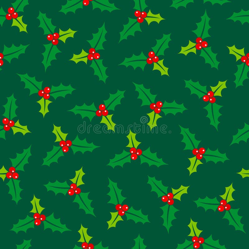 Big Seamless Pattern Holly Dark Green and Red Stock Vector ...