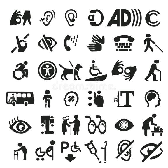 Big Set of Accessibility Icons with Different Sign Stock Vector ...