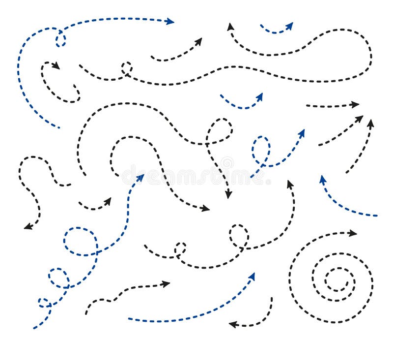 Big Set Arrows and Directions Signs. Thin Dash Line with Arrow Stock ...