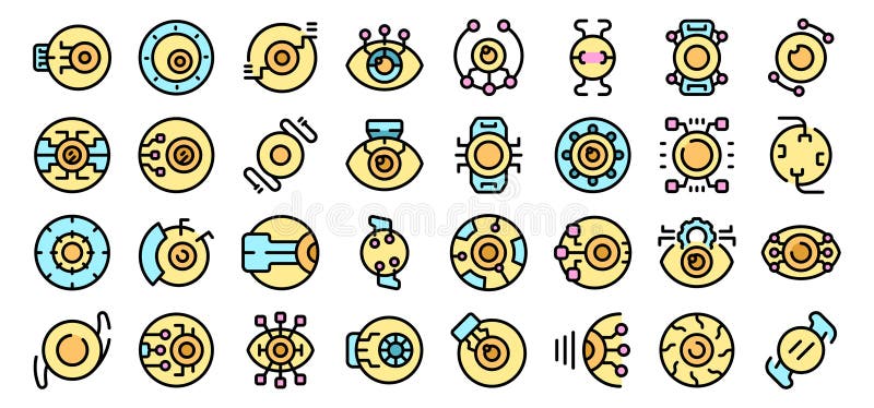 Big Set of Bionic Eye Icons Showing Futuristic Vision with Electronic ...