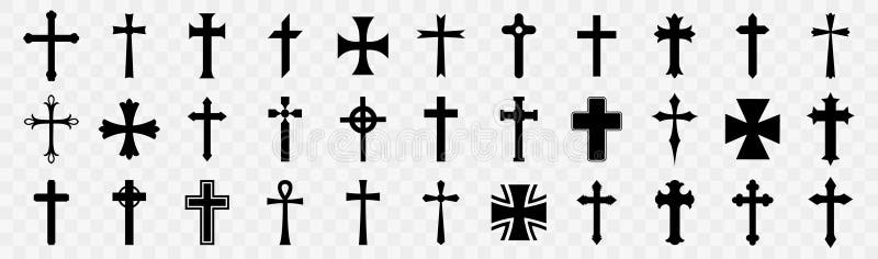 Big Set of Black Religious Cross Icon Stock Vector - Illustration of ...