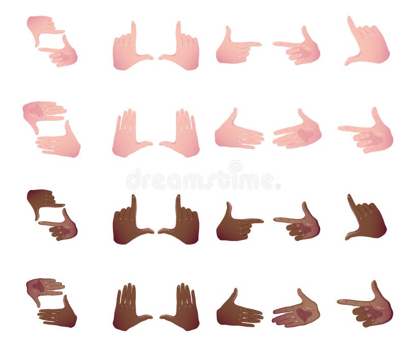 Big Set Black and White Hands Making Frame for Video or Photo. Various ...