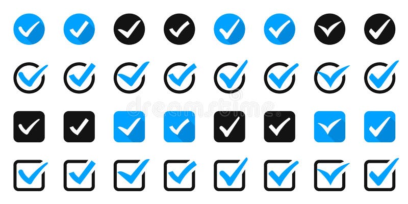Big Set of Blue Check or Tick Icons for Design Stock Vector ...