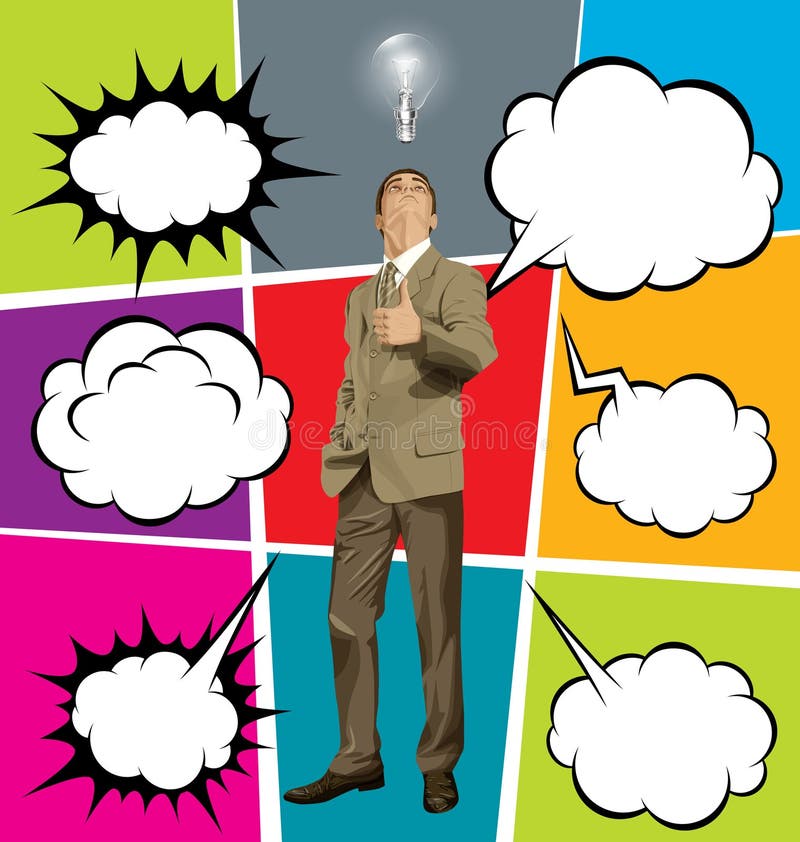 Big Set of Bubble Speech and Man Looking Up Stock Vector - Illustration ...