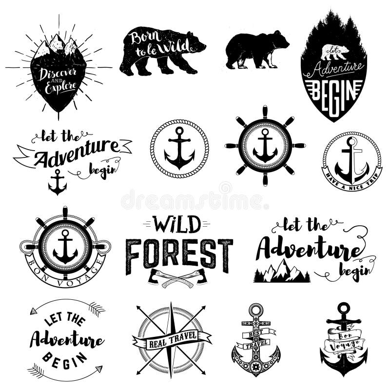 Big Set of the Camping, Outdoor Labels and Design Elements. Stock ...