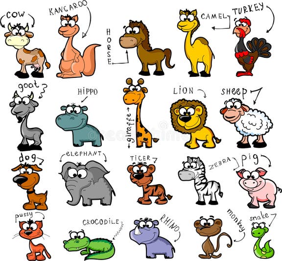 Big Set of Cartoon Animals, Vector Stock Vector - Illustration of ...