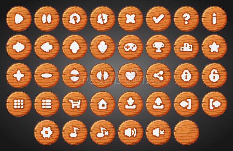Big Set Cartoon Wooden Buttons User Interface Stock Illustrations – 9 ...