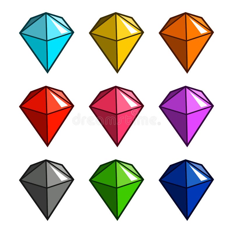 Big Set with Cartoon Vector Gems in Different Colors Stock Vector ...