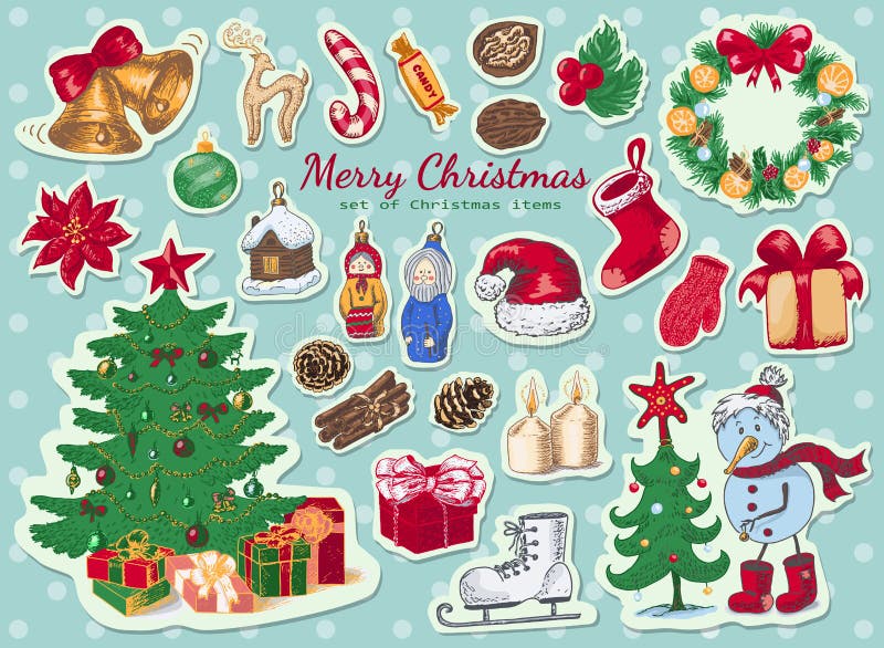 Big Set of Christmas Colored Stickers Stock Vector - Illustration of ...