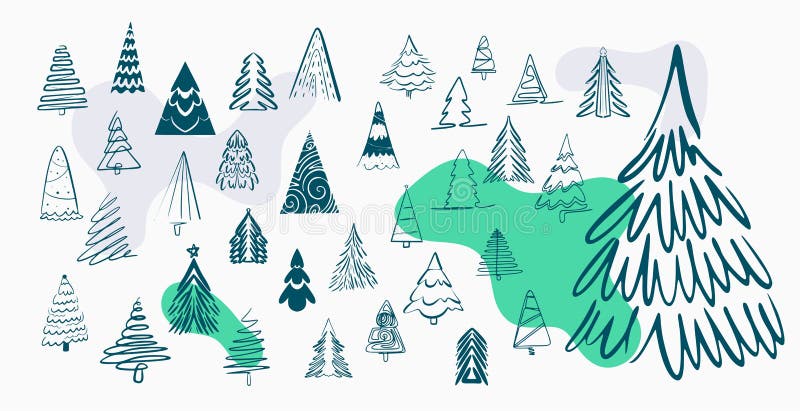 Big Set of Christmas Tree Ornaments in Doodle Style Vector Illustration ...