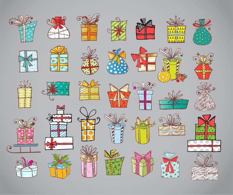 Set Doodle Boxes, Present, Gift Stock Illustration - Illustration of ...
