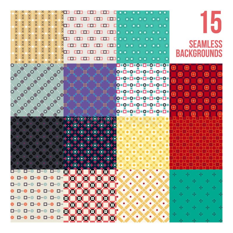 Big Set of 16 Colorful Pixelated Patterns Stock Vector - Illustration ...