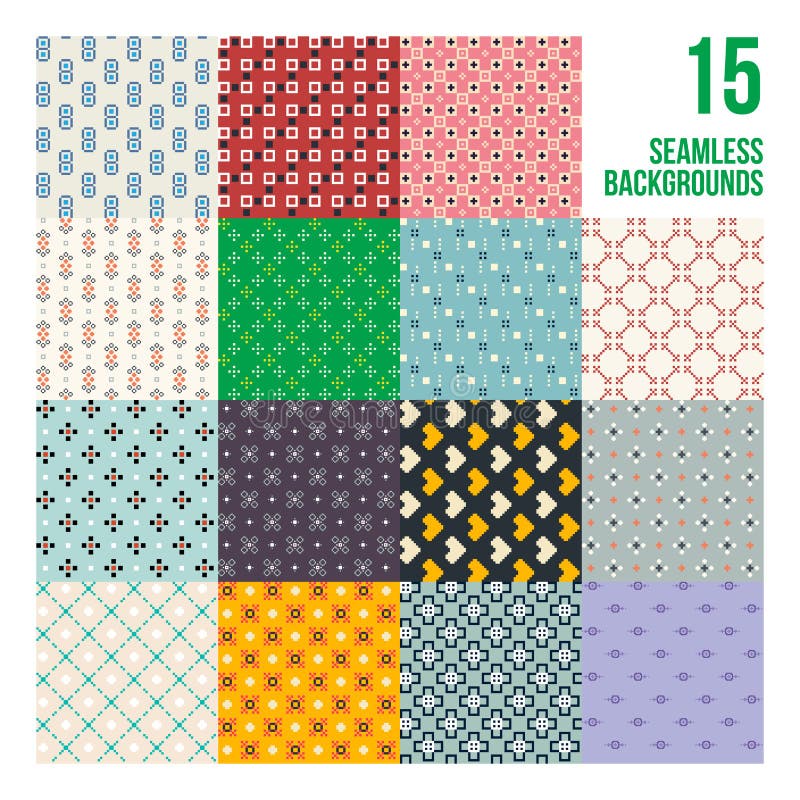 Big Set of 16 Colorful Pixelated Patterns Stock Vector - Illustration ...