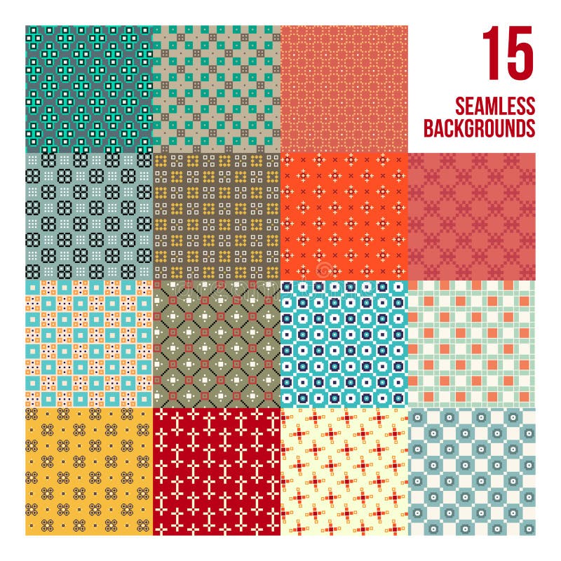 Big Set of 16 Colorful Pixelated Patterns Stock Vector - Illustration ...