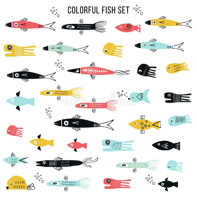 Big Set of Colorfull Fish Cut Out of Paper. Vector Illustration Stock ...