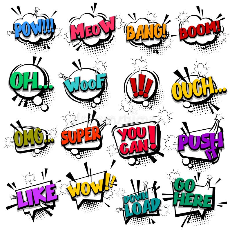 Big Set Comic Text Speech Bubble Phrase Stock Vector - Illustration of ...