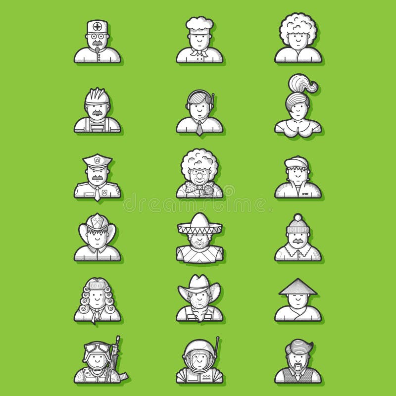 Large Set of Contour Avatars of Different Characters Stock Vector ...