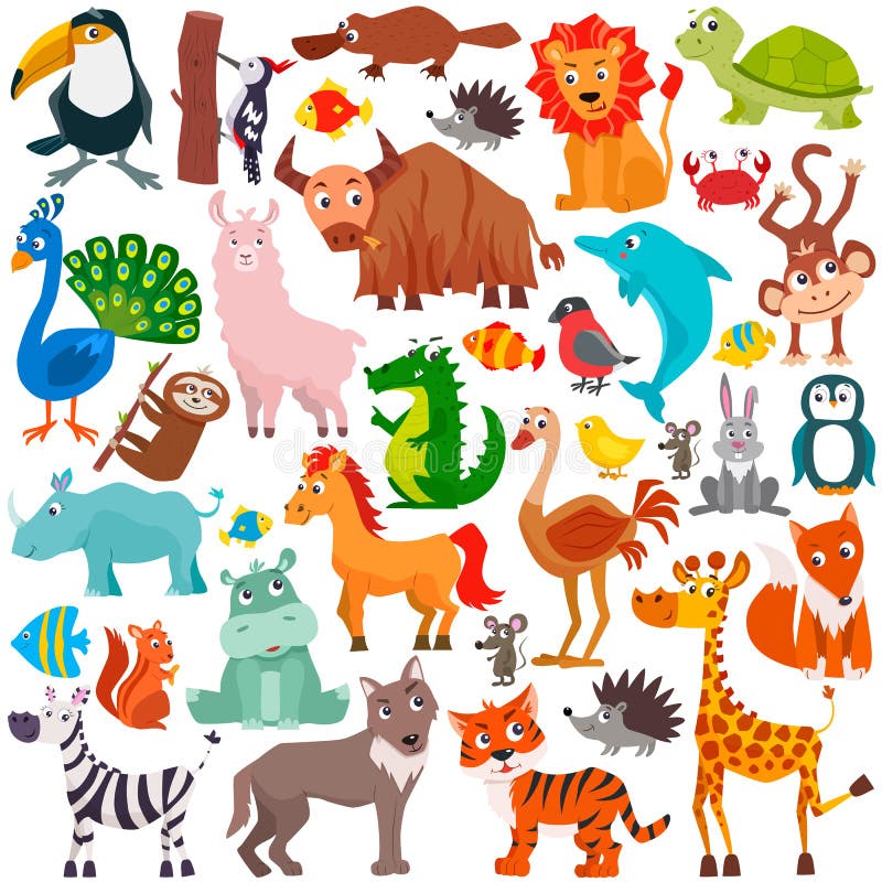 Big Set of Cute Cartoon Animals. Vector Illustration Stock Illustration ...