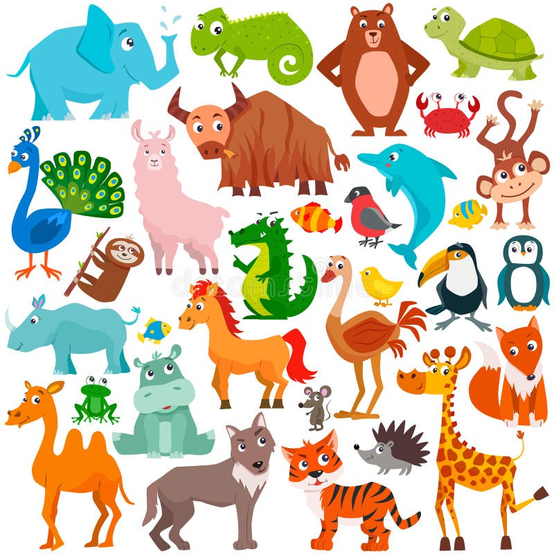 Big Set of Cute Cartoon Animals. Vector Illustration Stock Illustration ...