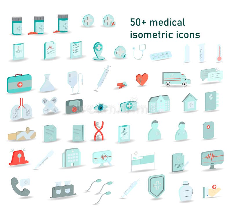 Big Set of 3D Isometric Medical Icons Stock Vector - Illustration of ...