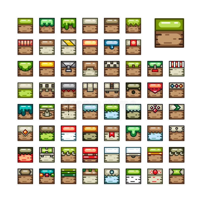 2D Tile Sets for Video Game Stock Vector - Illustration of foliage ...