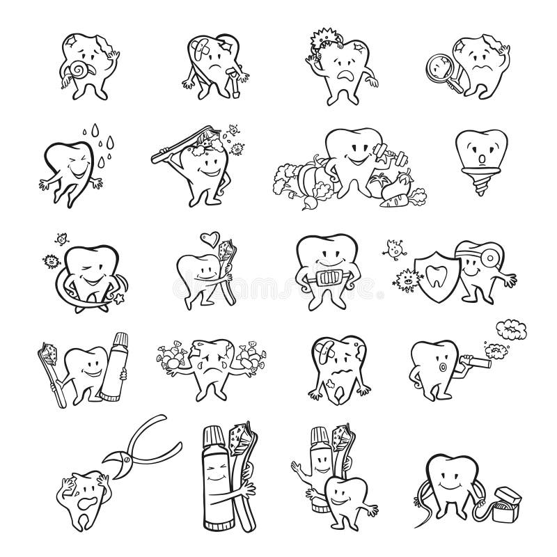 Big Set of Dentist Teeth, Oral Hygiene, Vector Stock Vector ...