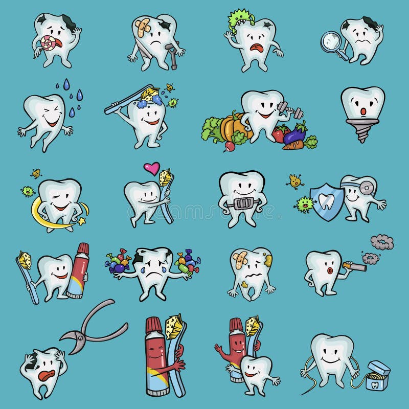 Big Set of Dentist Teeth, Oral Hygiene, Vector Stock Vector ...