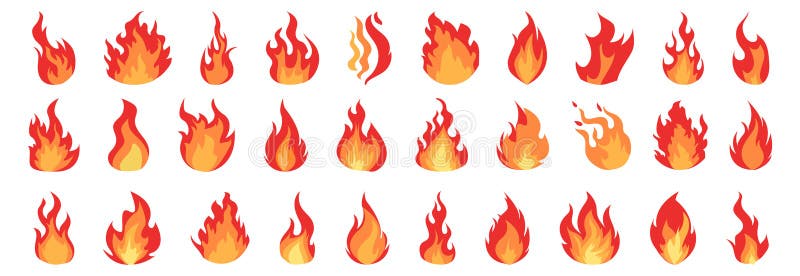 Big Set of Different Fire Flames in a Flat Design Stock Vector ...