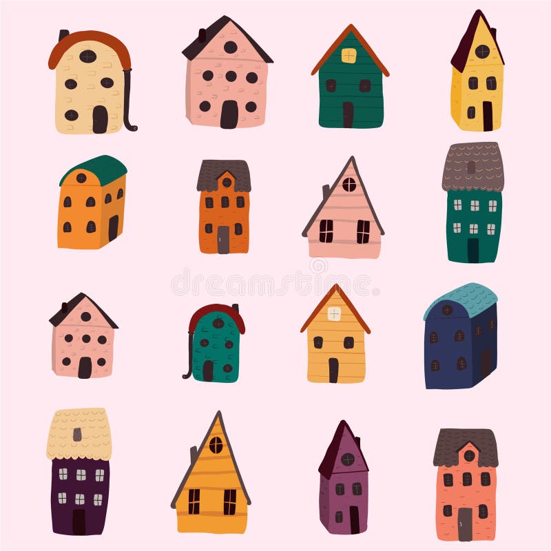 Big Set of Different Hand Drawn Houses Stock Vector - Illustration of ...