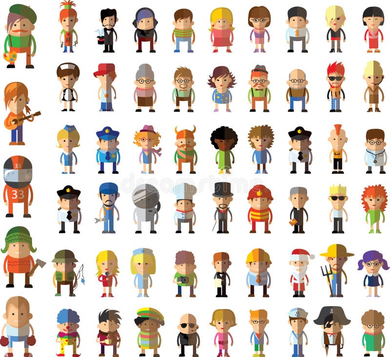 Big Set of Different Professions Flat Cartoon Characters. Group of ...
