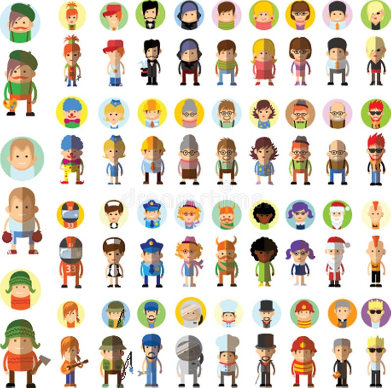 Big Set of Different Professions Flat Cartoon Characters. Group of ...