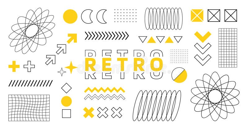 Big Set Different Retro Futuristic Design Elements. Geometric Abstract ...