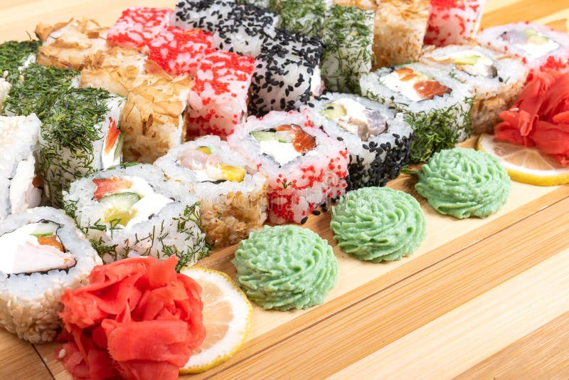 A Big Set of Different Rolls, with Different Fillings. Close-up Stock ...