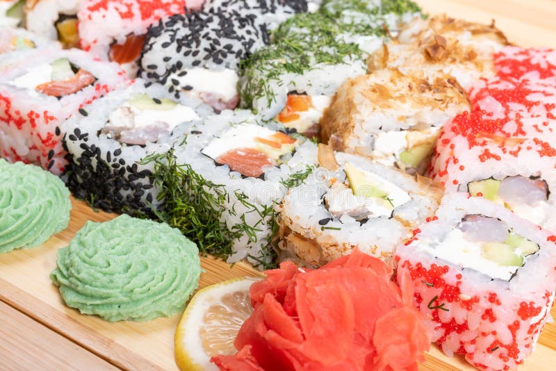 A Big Set of Different Rolls, with Different Fillings. Close-up Stock ...