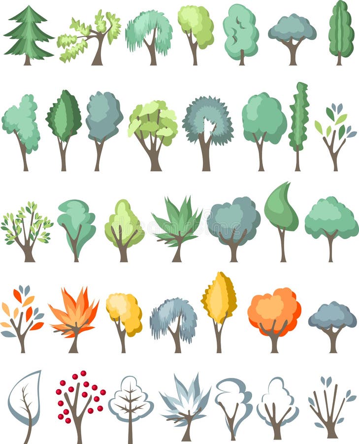 Big Set with Different Trees on White. Stock Illustration ...