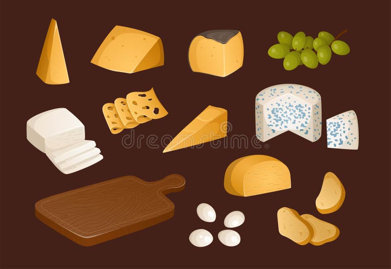 Big Set of Different Types of Cheeses and Other Appetizers and Items ...