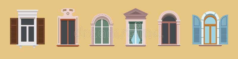 Windows Shutters. Vector Illustration. Window Close-up with Arch ...