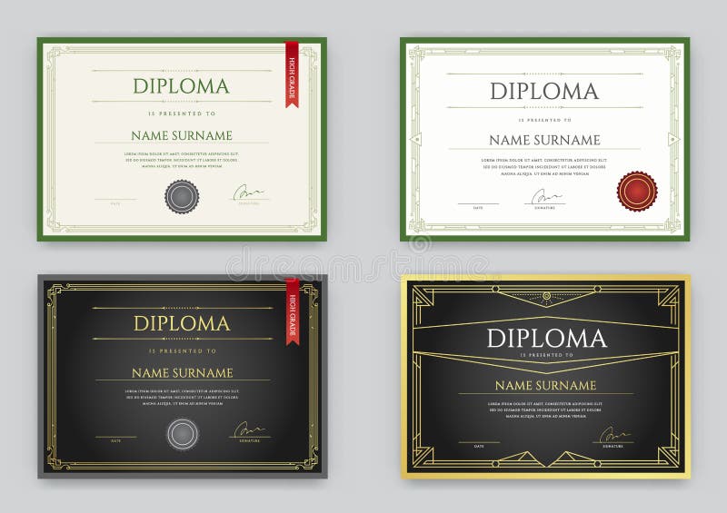 Big Set of 9 Diploma or Certificate Design Template. Ready for Print ...