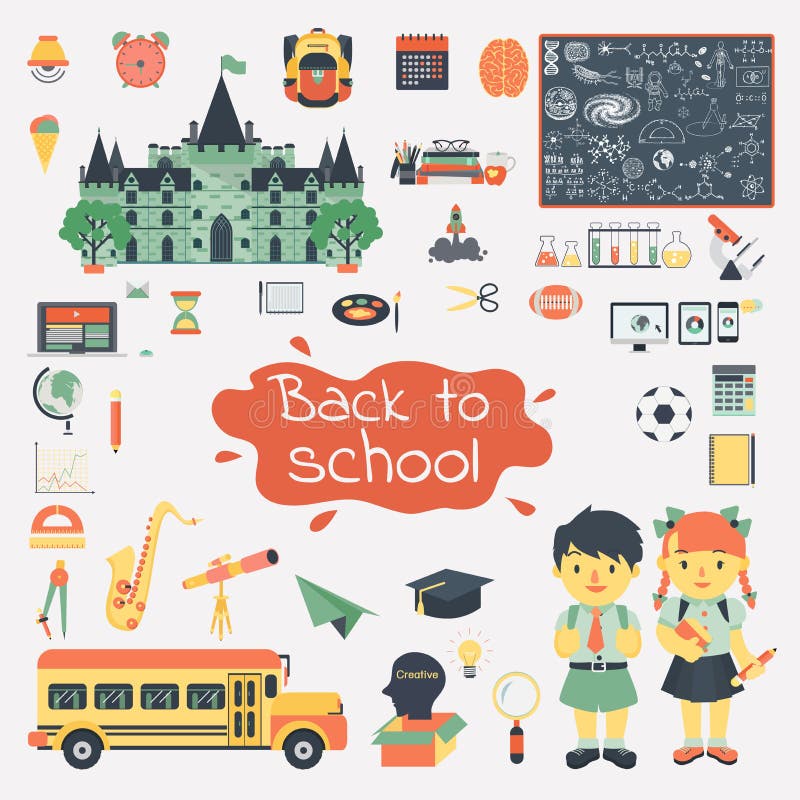 Big Set of Education Flat Icons Stock Vector - Illustration of ...