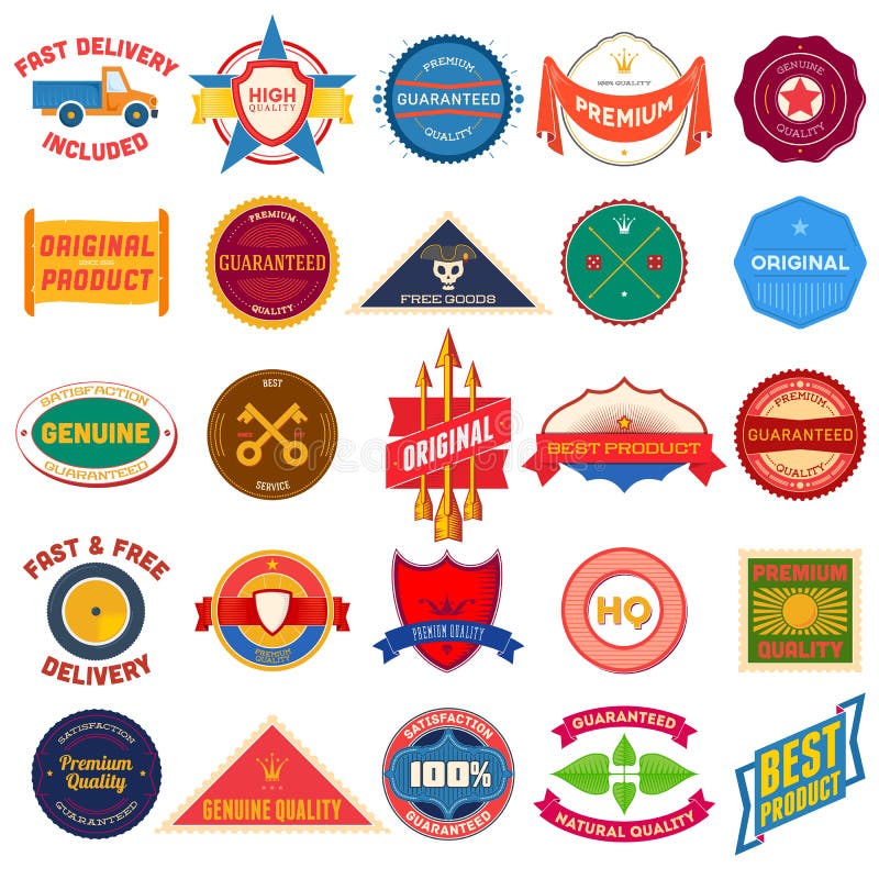 Big Set of Flat Colored Vintage Labels Stock Vector - Illustration of ...