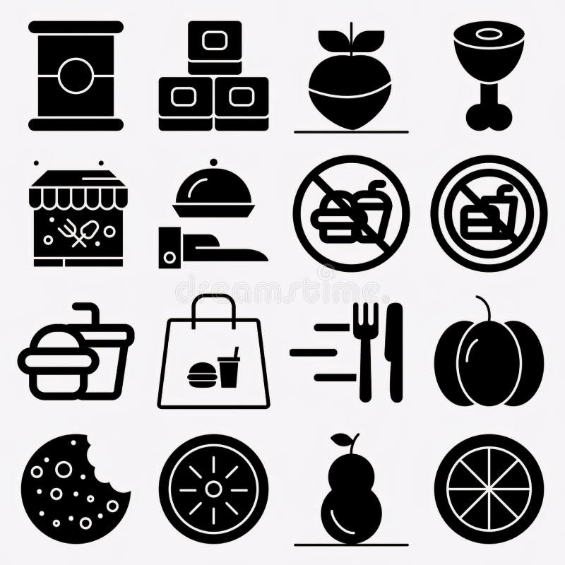 Big Set of Food Icons in Vector Stock Illustration - Illustration of ...