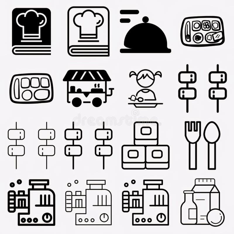 Big Set of Food Icons in Vector Stock Illustration - Illustration of ...
