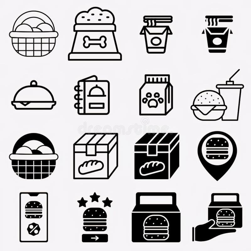 Big Set of Food Icons in Vector Stock Illustration - Illustration of ...