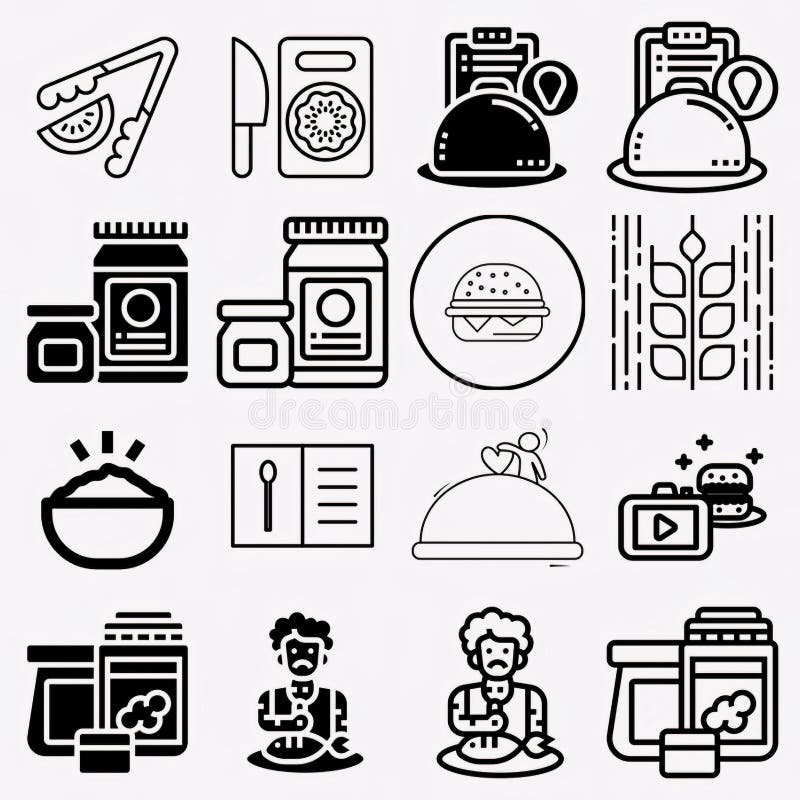 Big Set of Food Icons in Vector Stock Illustration - Illustration of ...