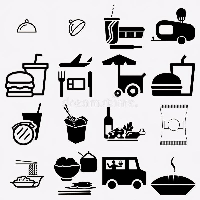 Big Set of Food Icons in Vector Stock Illustration - Illustration of ...