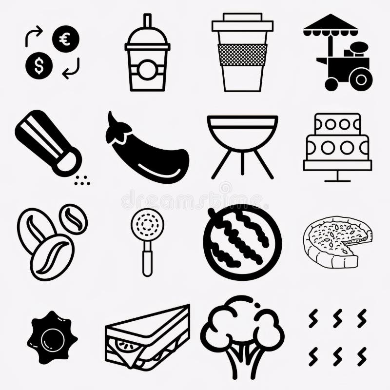 Big Set of Food Icons in Vector Stock Illustration - Illustration of ...