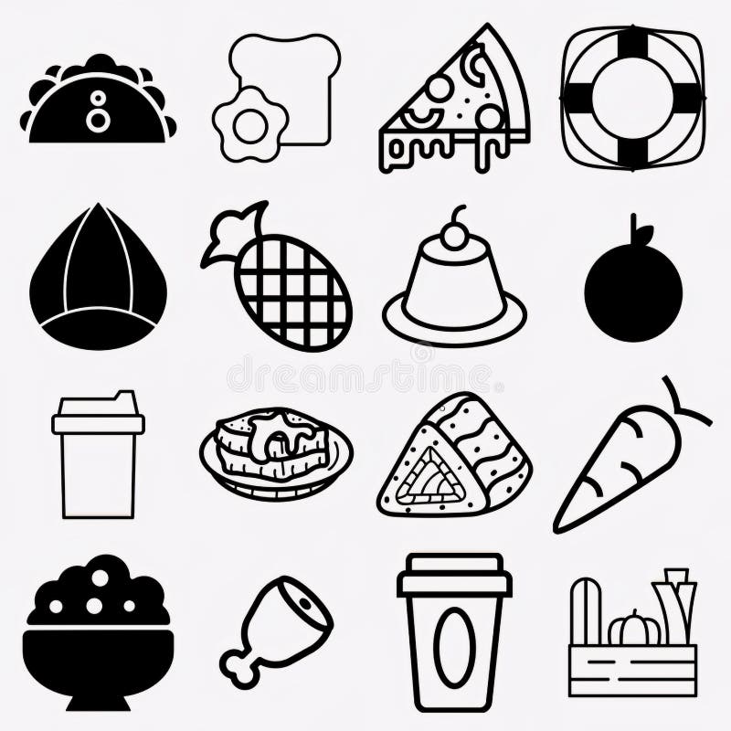 Big Set of Food Icons in Vector Stock Illustration - Illustration of ...
