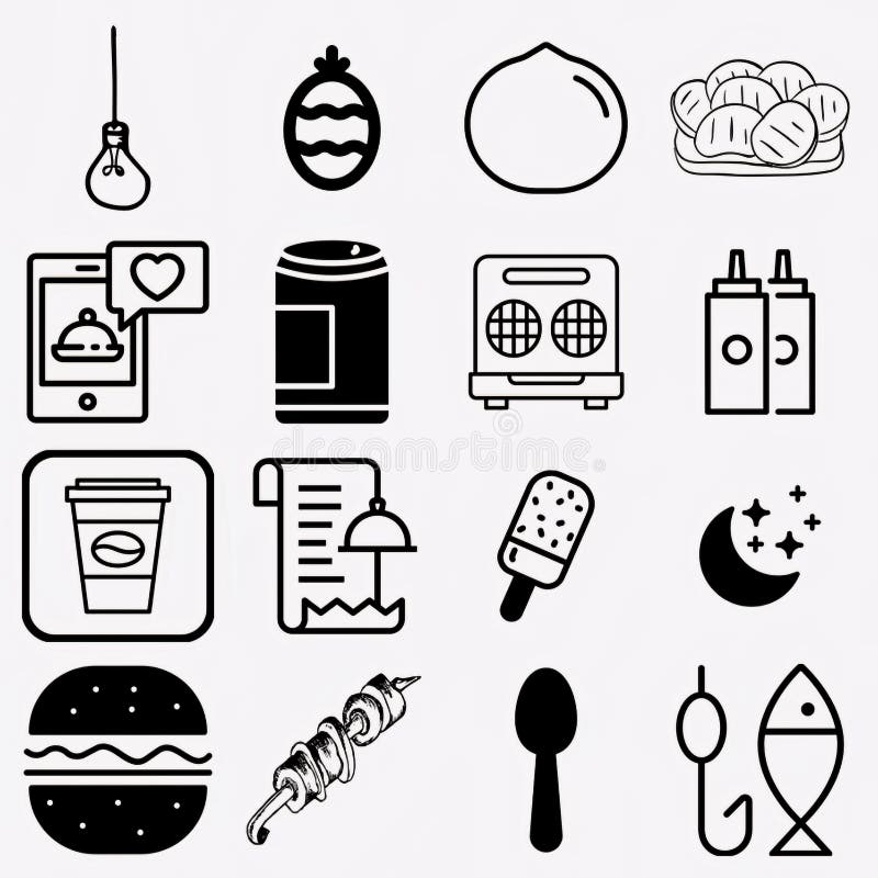 Big Set of Food Icons in Vector Stock Illustration - Illustration of ...