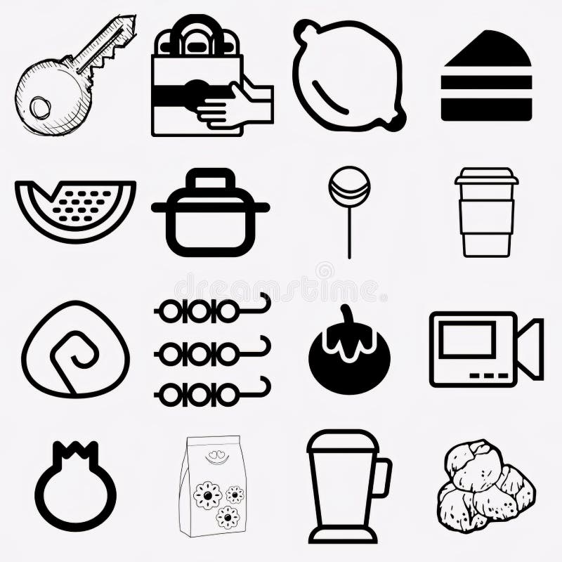 Big Set of Food Icons in Vector Stock Illustration - Illustration of ...