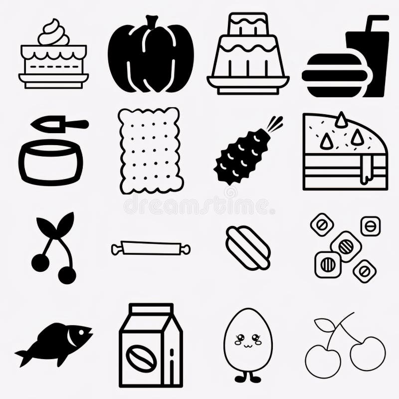 Big Set of Food Icons in Vector Stock Illustration - Illustration of ...